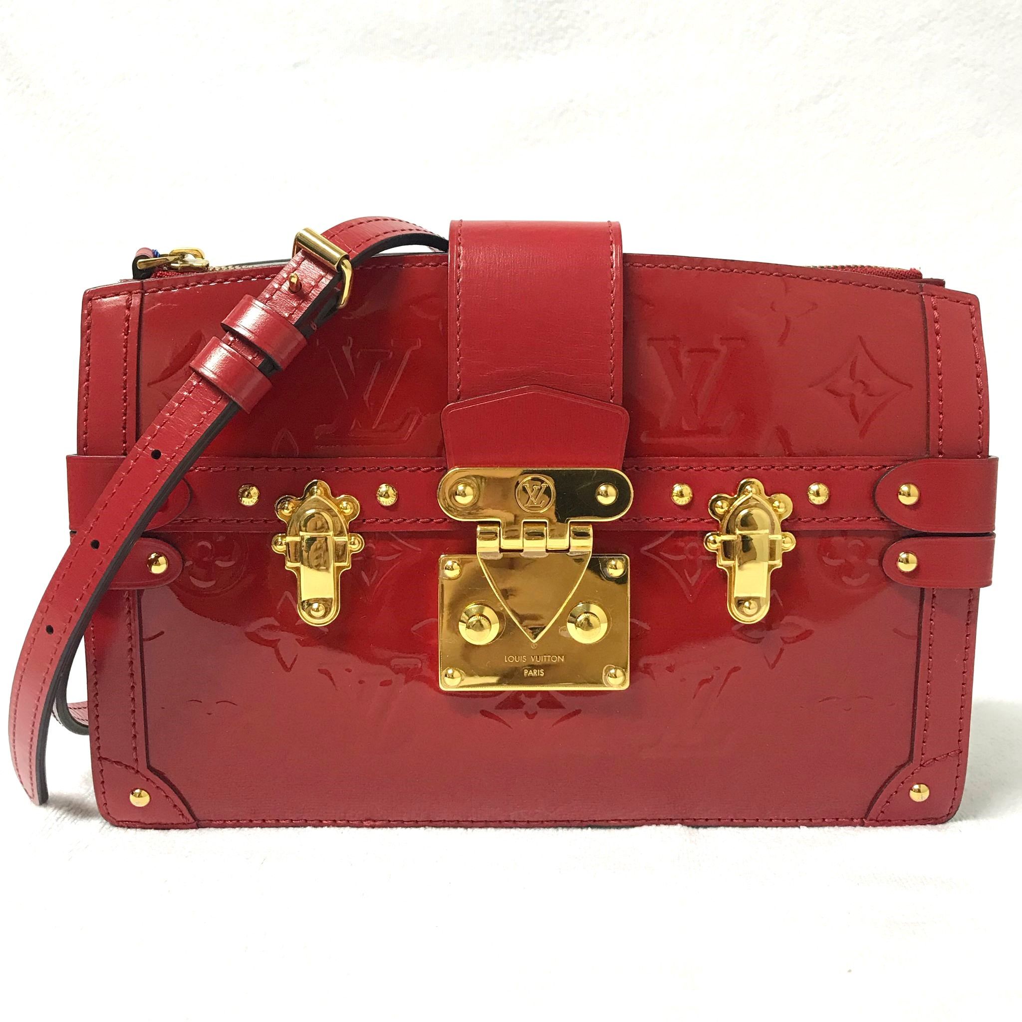 Louis Vuitton LV Cherry Red Monogram Vernis Trunk Clutch Bag Crossbody ...