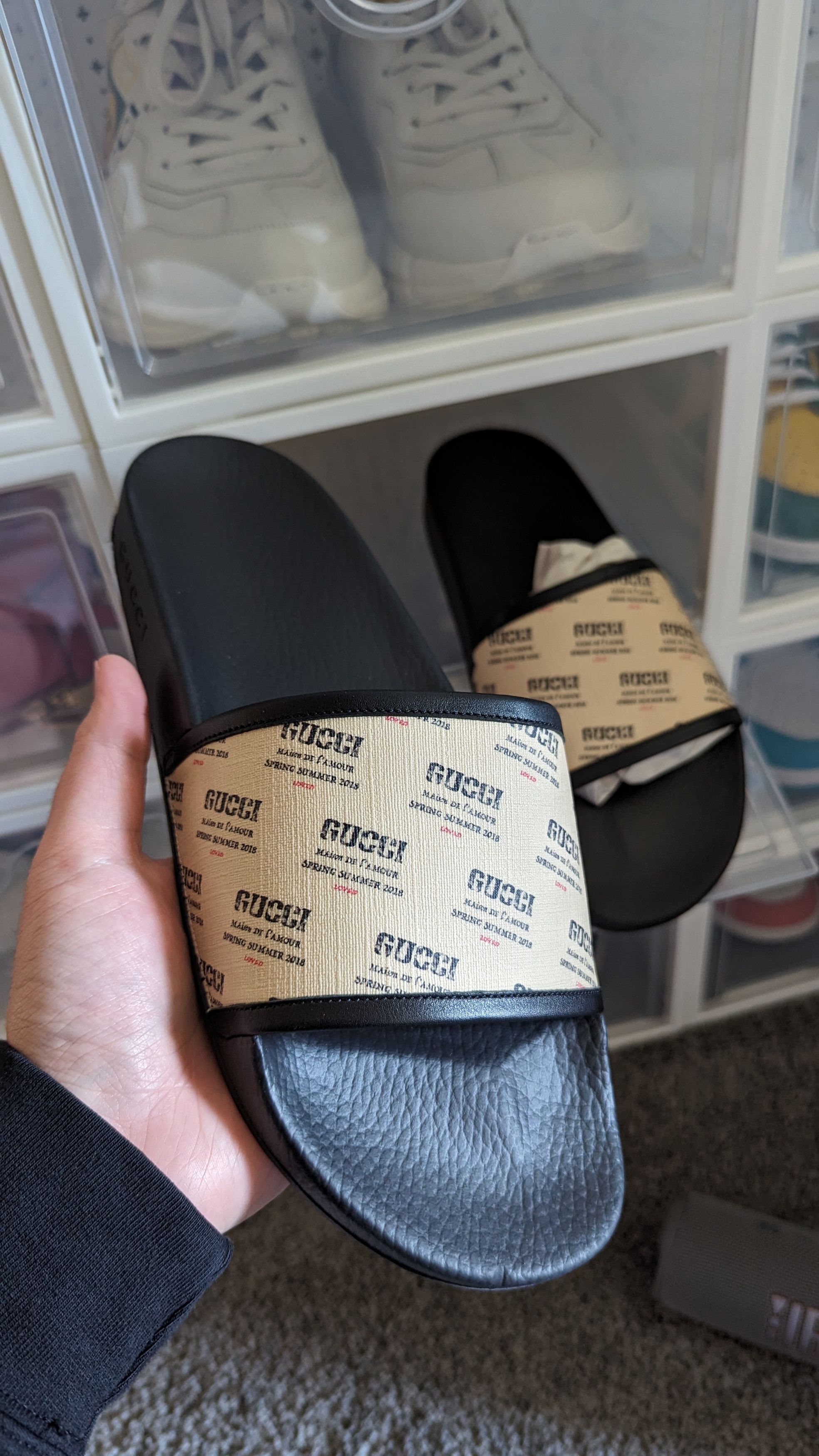 Gucci Gucci stamp print slides | Grailed