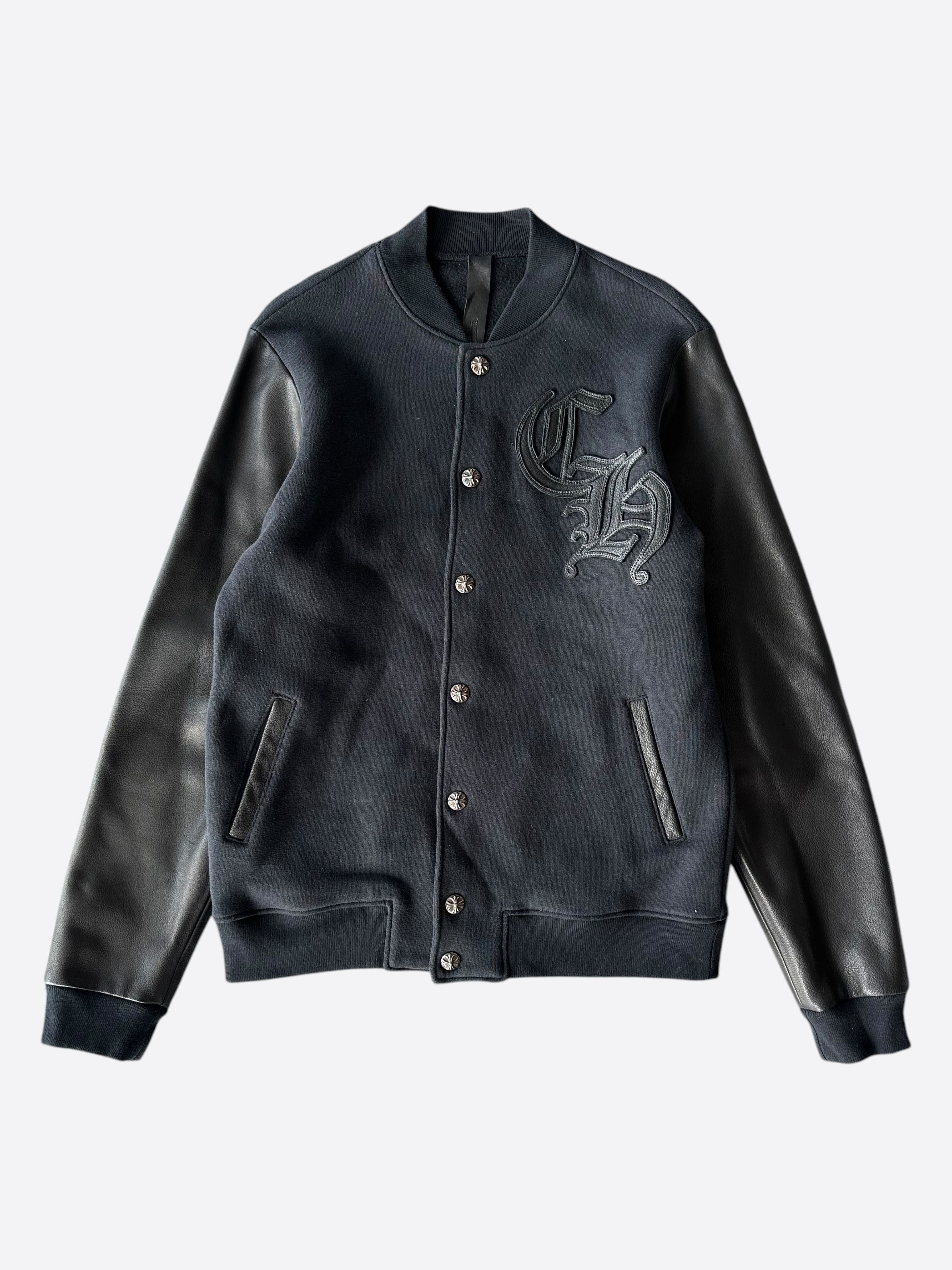 Chrome Hearts Chrome Hearts Black Leather Varsity Jacket | Grailed