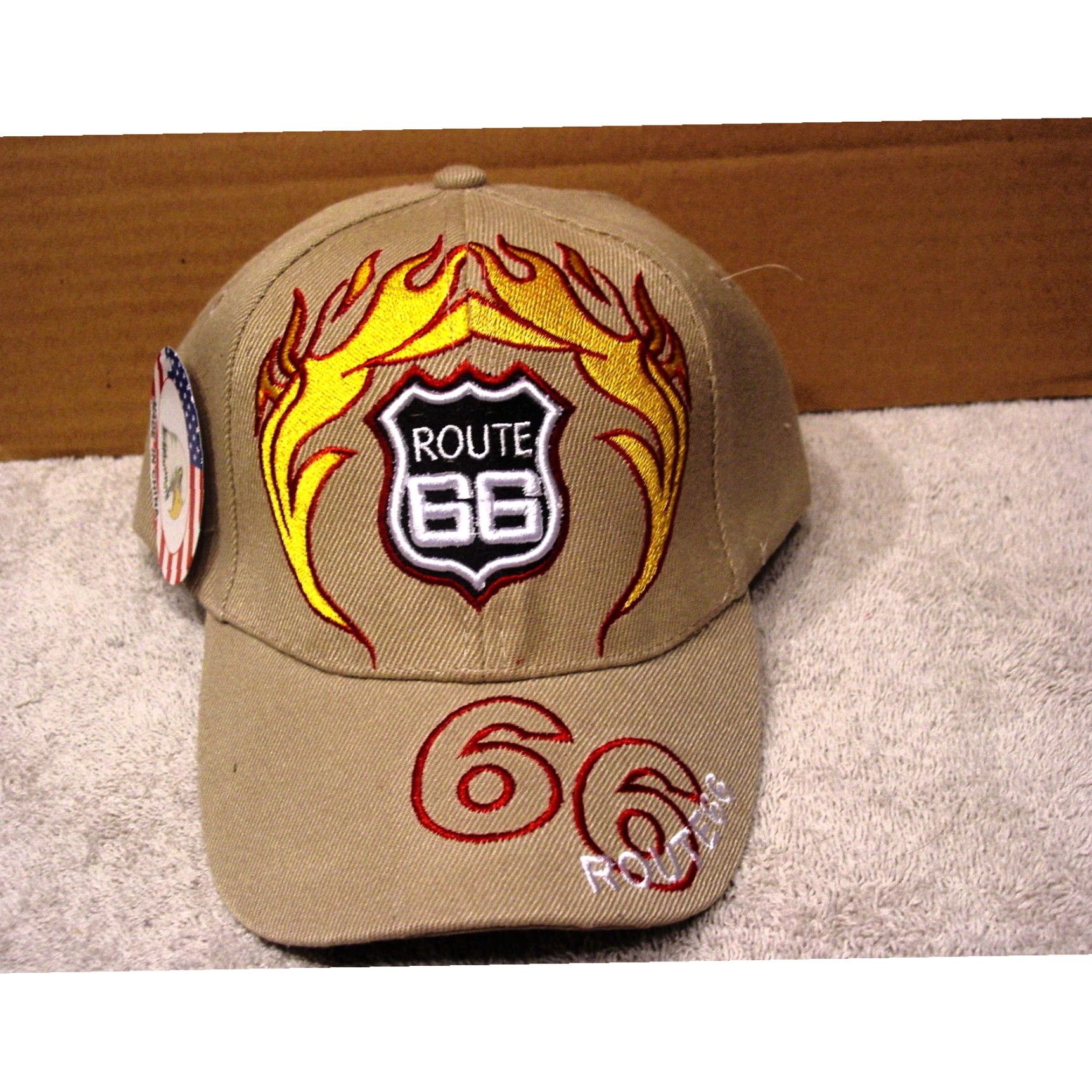 Route 66 Classic Beige Baseball Cap Featuring Iconic Route 66 Flames ...