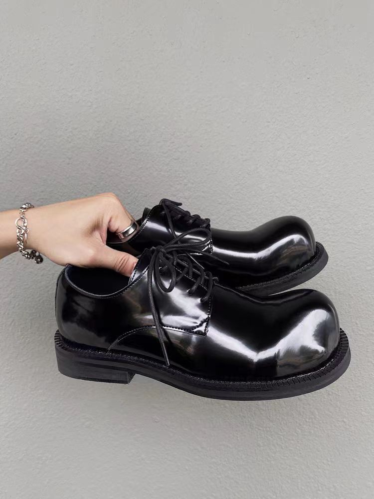 Vintage Shaped Crooked Toe Design Patent Leather Shiny Derby Shoes ...