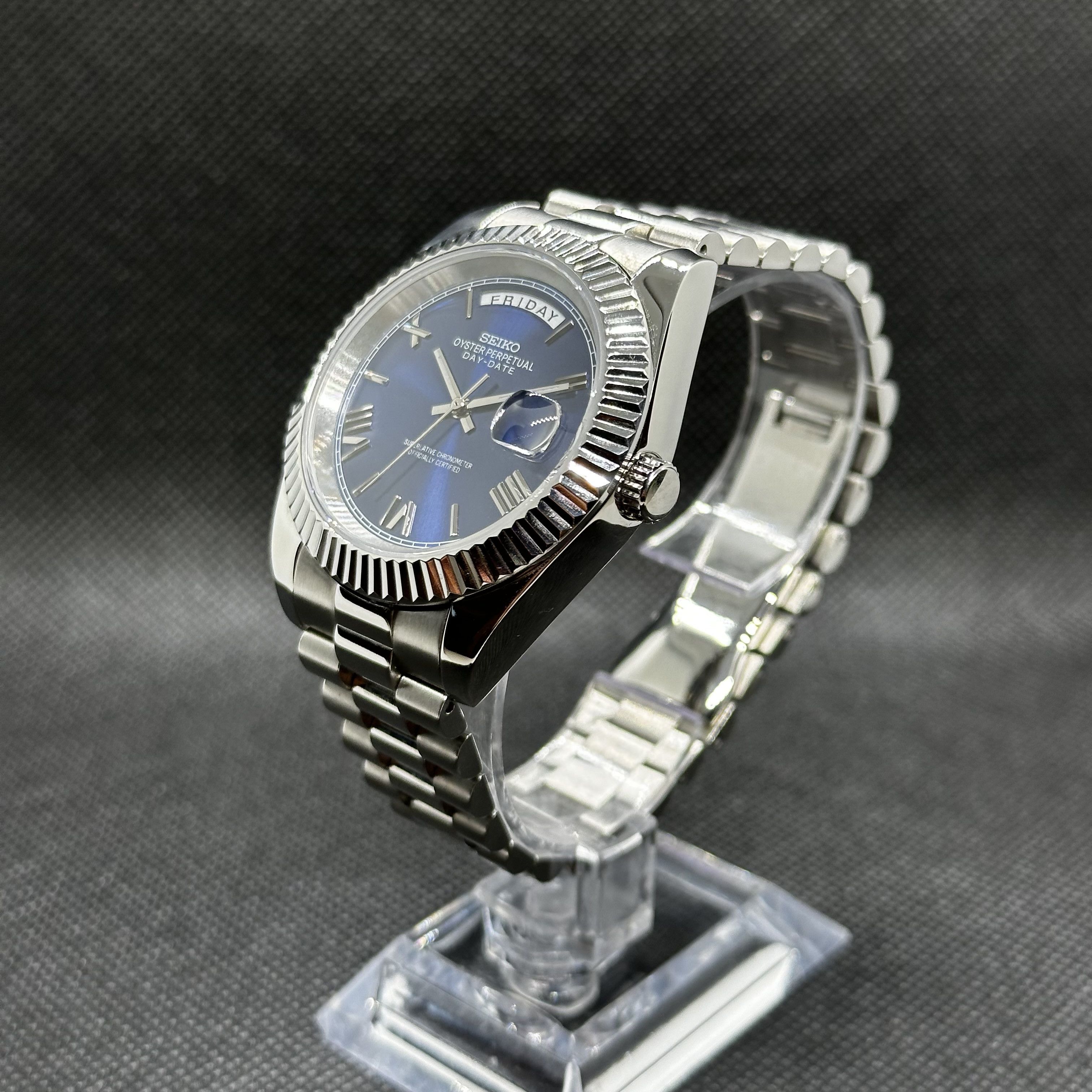 Custom Seiko Mod Day-Date "Blue Roman" Watch | Grailed