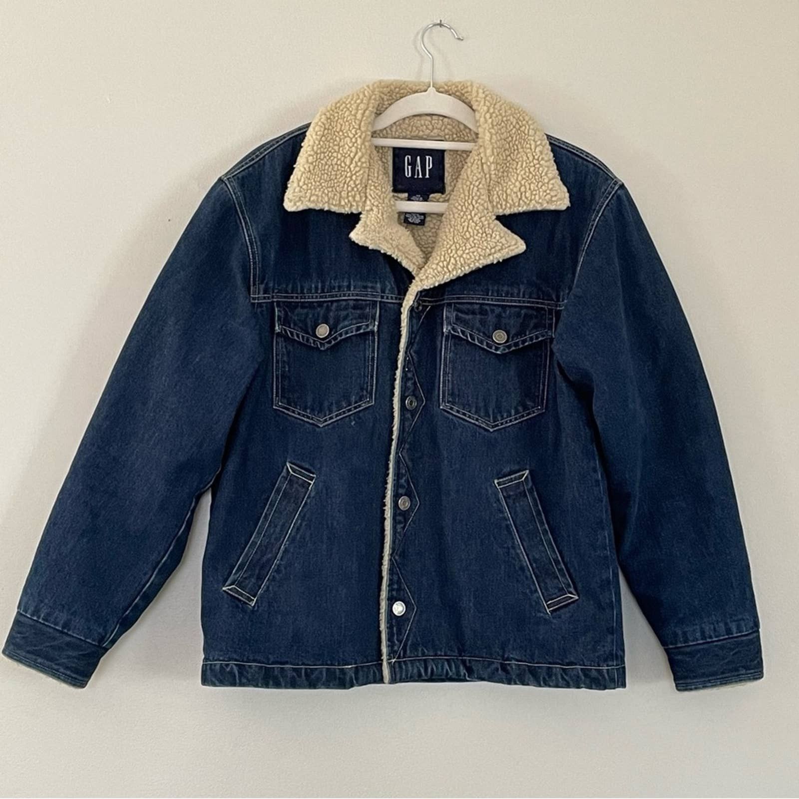 Gap Vintage Gap Denim Sherpa Trucker Jacket Oversized Dark Wash | Grailed