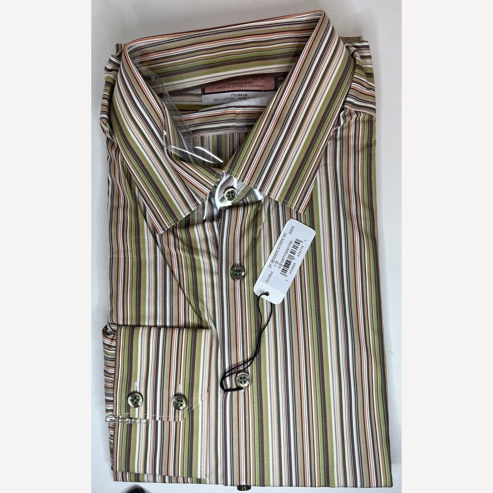 Thomas Pink Thomas Pink Slim Fit 17.5 Shirt ~ Green and Brown Stripes ...