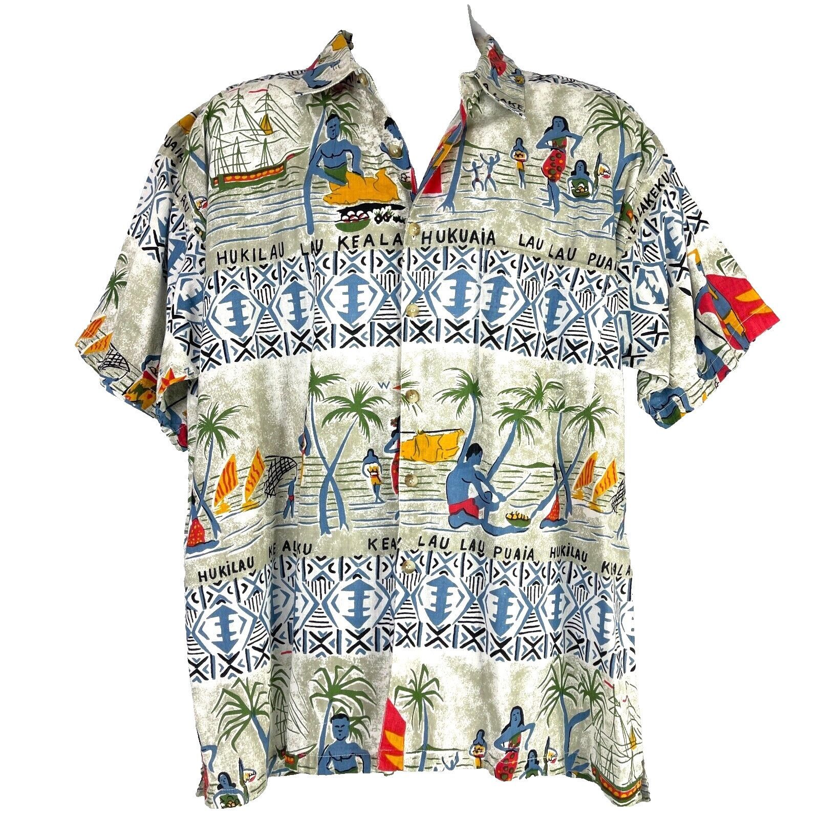 Streetwear Everest Collection Hukilau Luau Tapa L Hawaiian Shirt Large ...