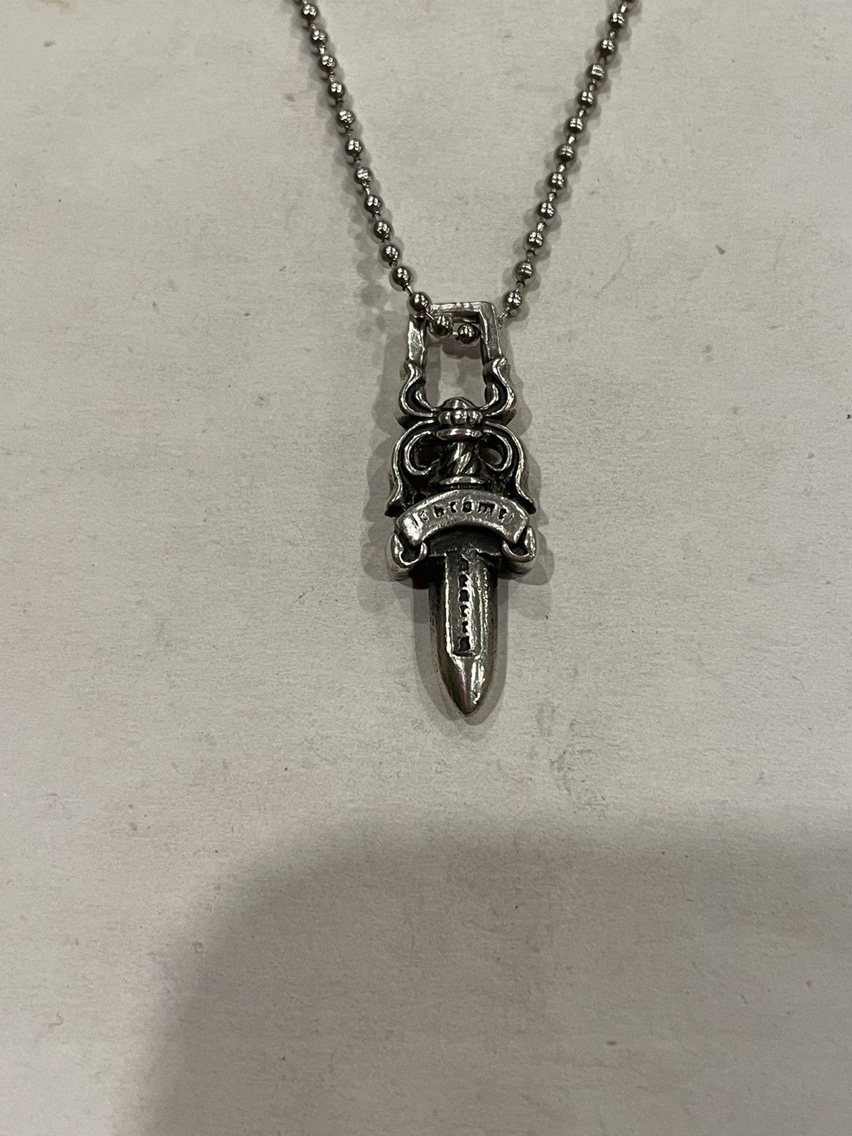 Chrome Hearts Chrome Hearts Dagger Pendant Silver Ball Chain Necklace ...