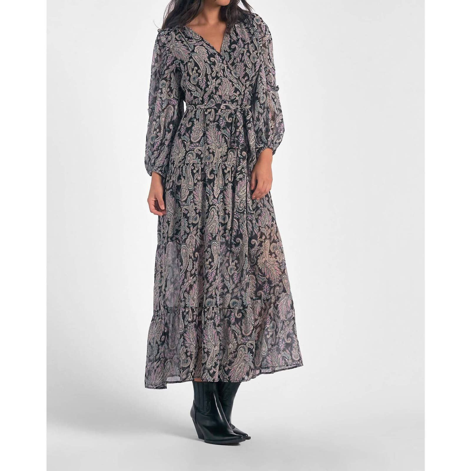 Elan ELAN Maxi Wrap Dress In Black Paisley | Grailed