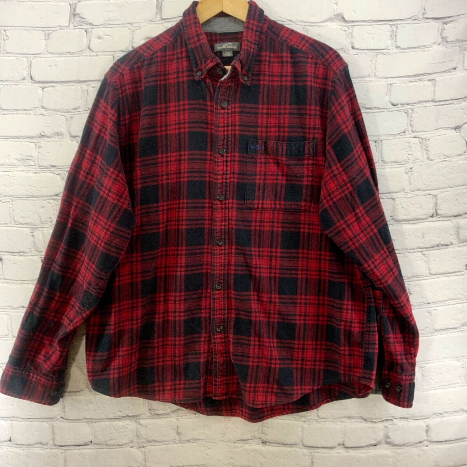 Eddie Bauer Eddie Bauer Flannel Shirt Red Black Plaid Men Sz XL Long ...