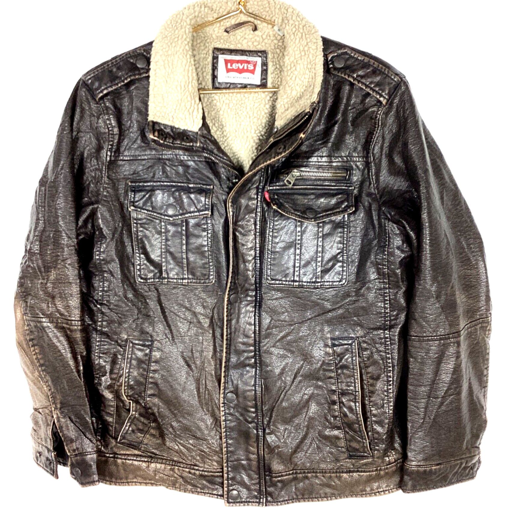 Levi's Luxurious Black Sherpa Lined Leather Bomber Jacket for Men in ...