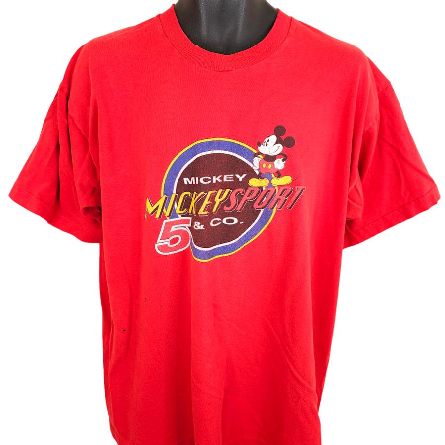Disney Vintage Mickey Mouse Racing T Shirt Mens Size XL Red 90s Walt ...