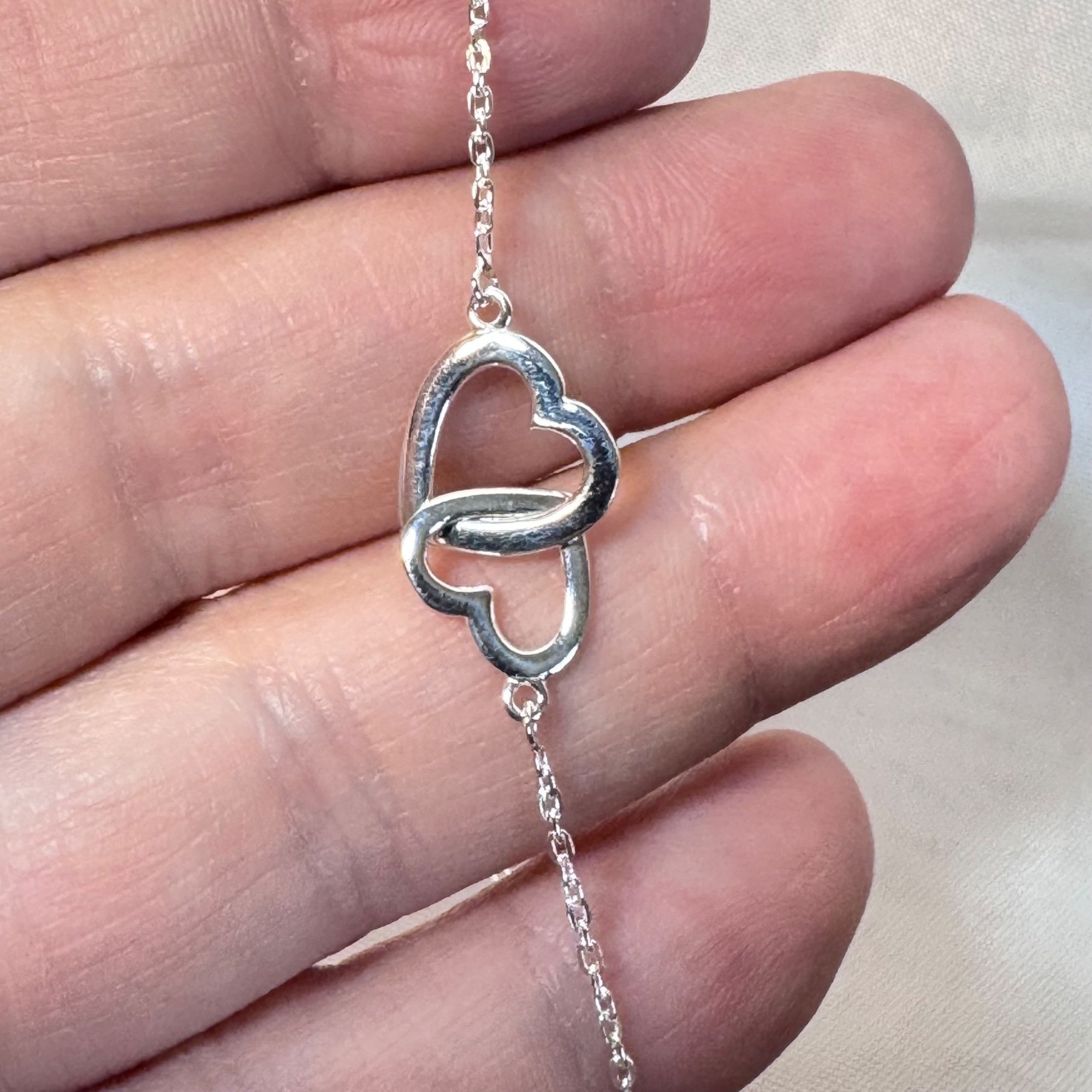 Other VTG Sterling Silver 925 Double Interlocking Heart Link Brace ...