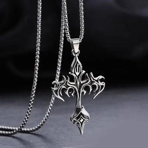 Cuban Link Chain Flame Cross Pendant Necklace | Grailed