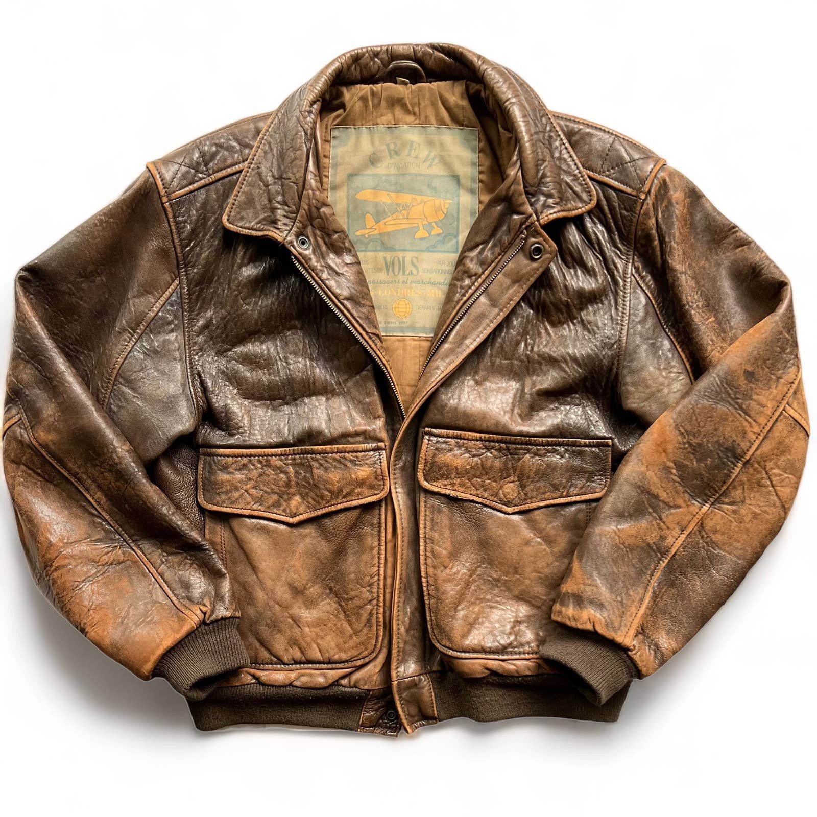Vintage 80s Leather Bomber Flight Flyers Jacket XL Brown Coat 44 | Grailed