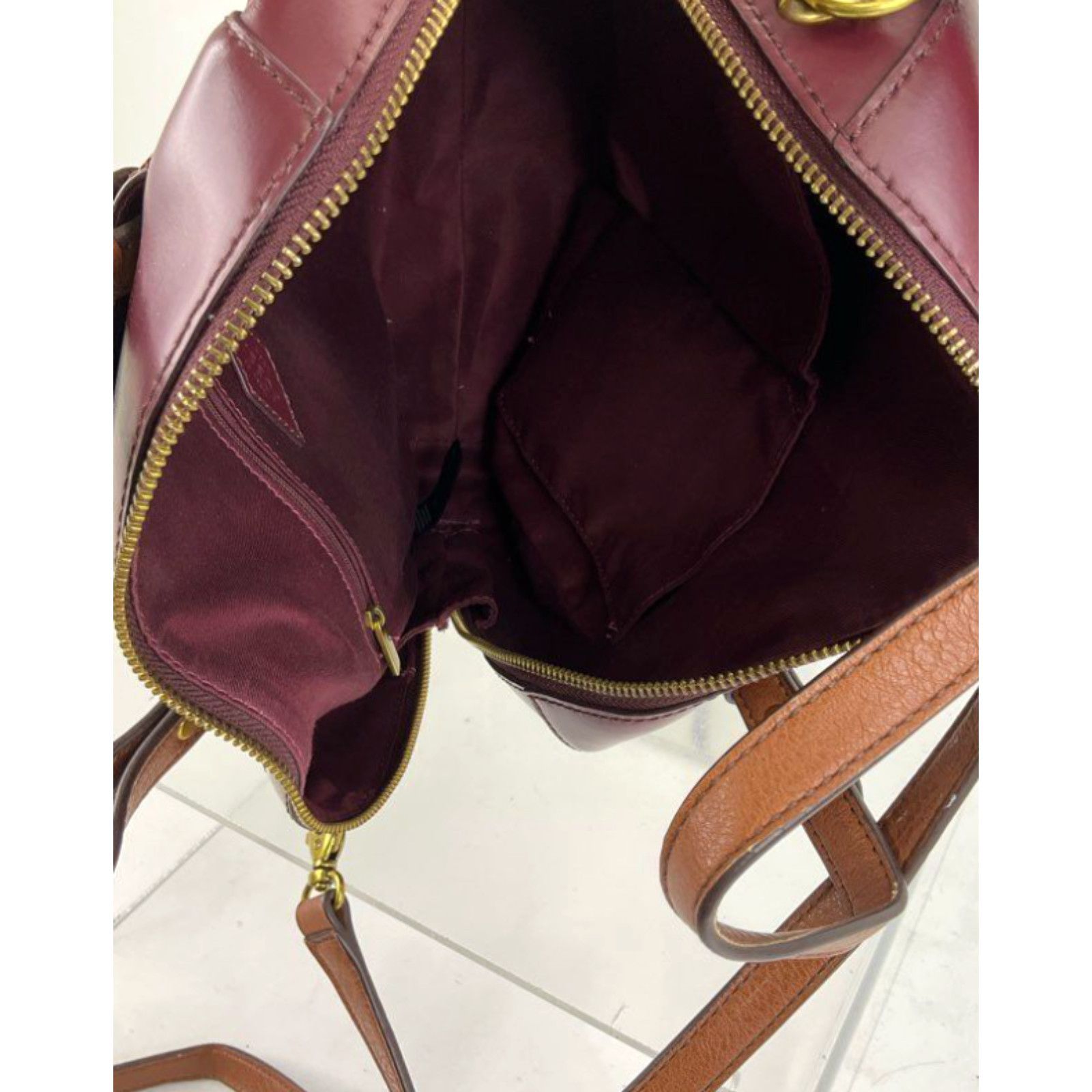 Fossil Fossil Burgundy Smooth Coated Leather Zip Around Convertible Bag ...