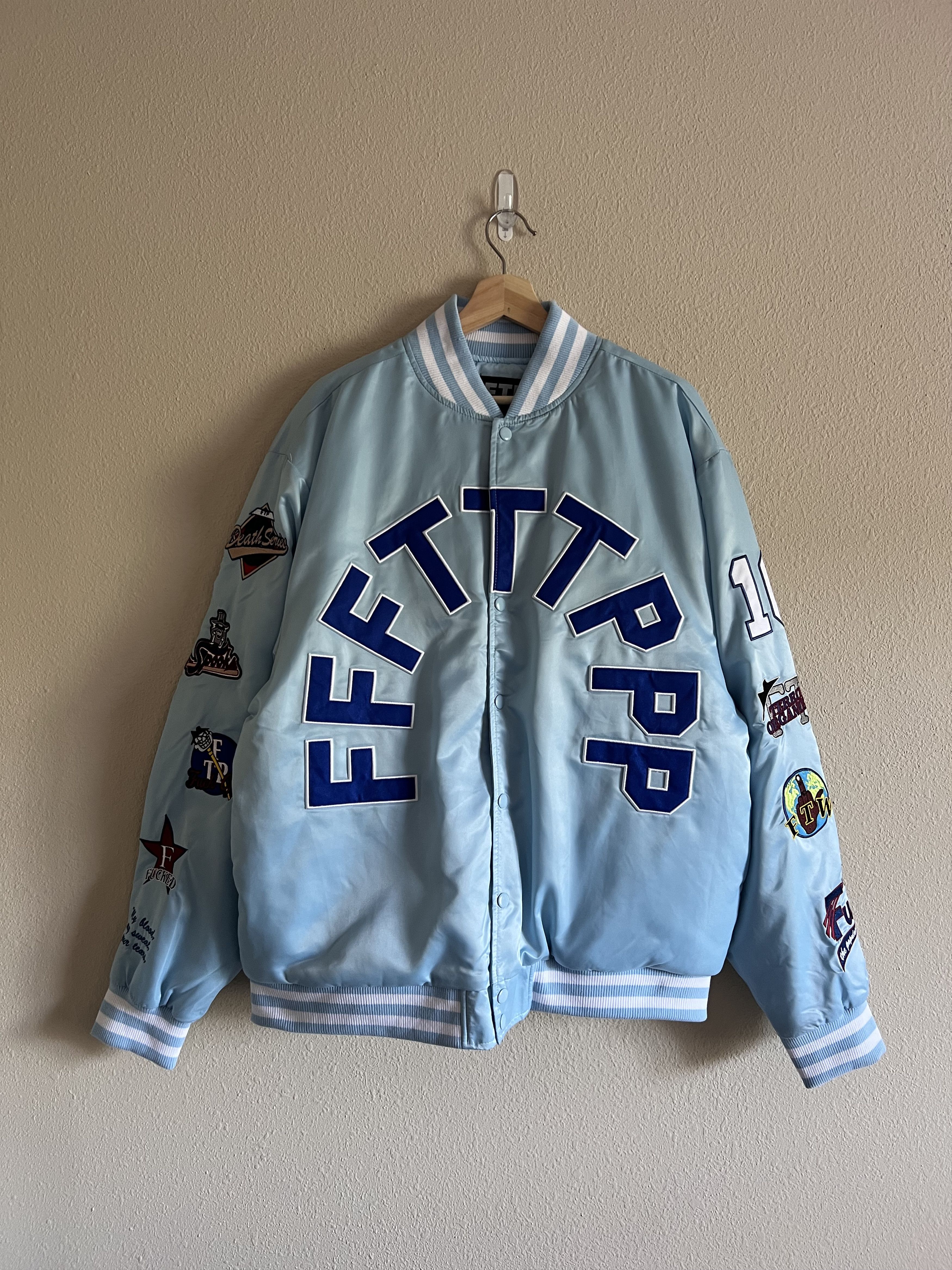 Fuck The Population FTP League Varsity Jacket in Light Blue | Grailed