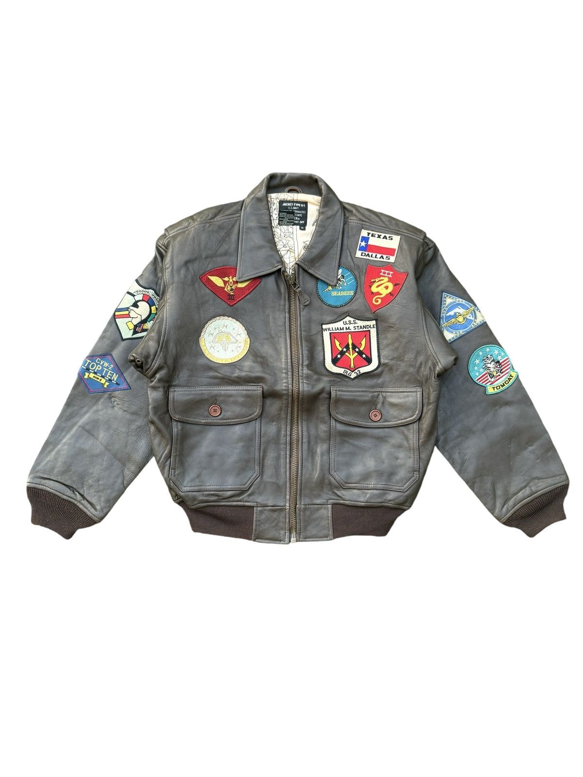 Avirex × Genuine Leather × Vintage Vintage 90s Avirex USN Type G-1 with patch Leather jacket ...