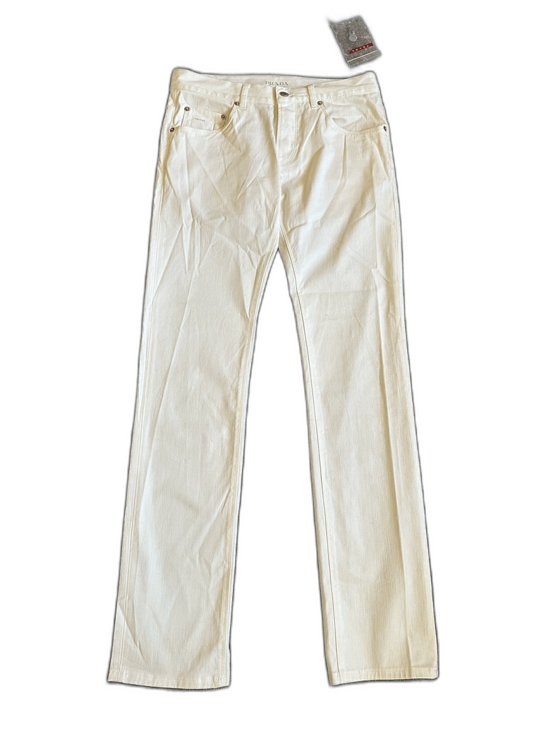 Prada Prada beige jeans with red label logo | Grailed