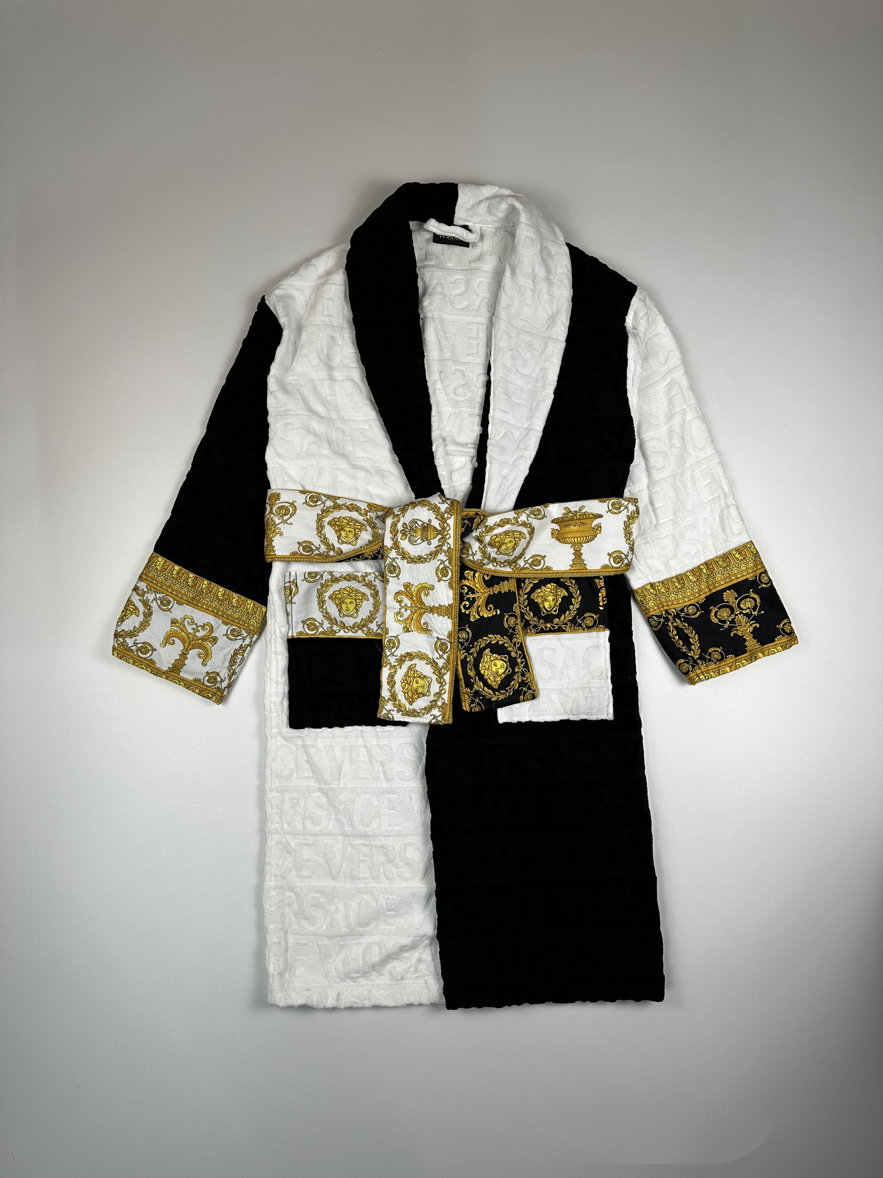 Versace Versace Cotton Logo Robe Bathrobe White Black Gold Men’s | Grailed