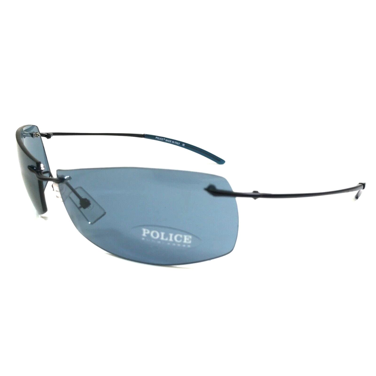 Police Black Rimless Wrap Police Sunglasses with Blue Lenses MOD 2672 ...