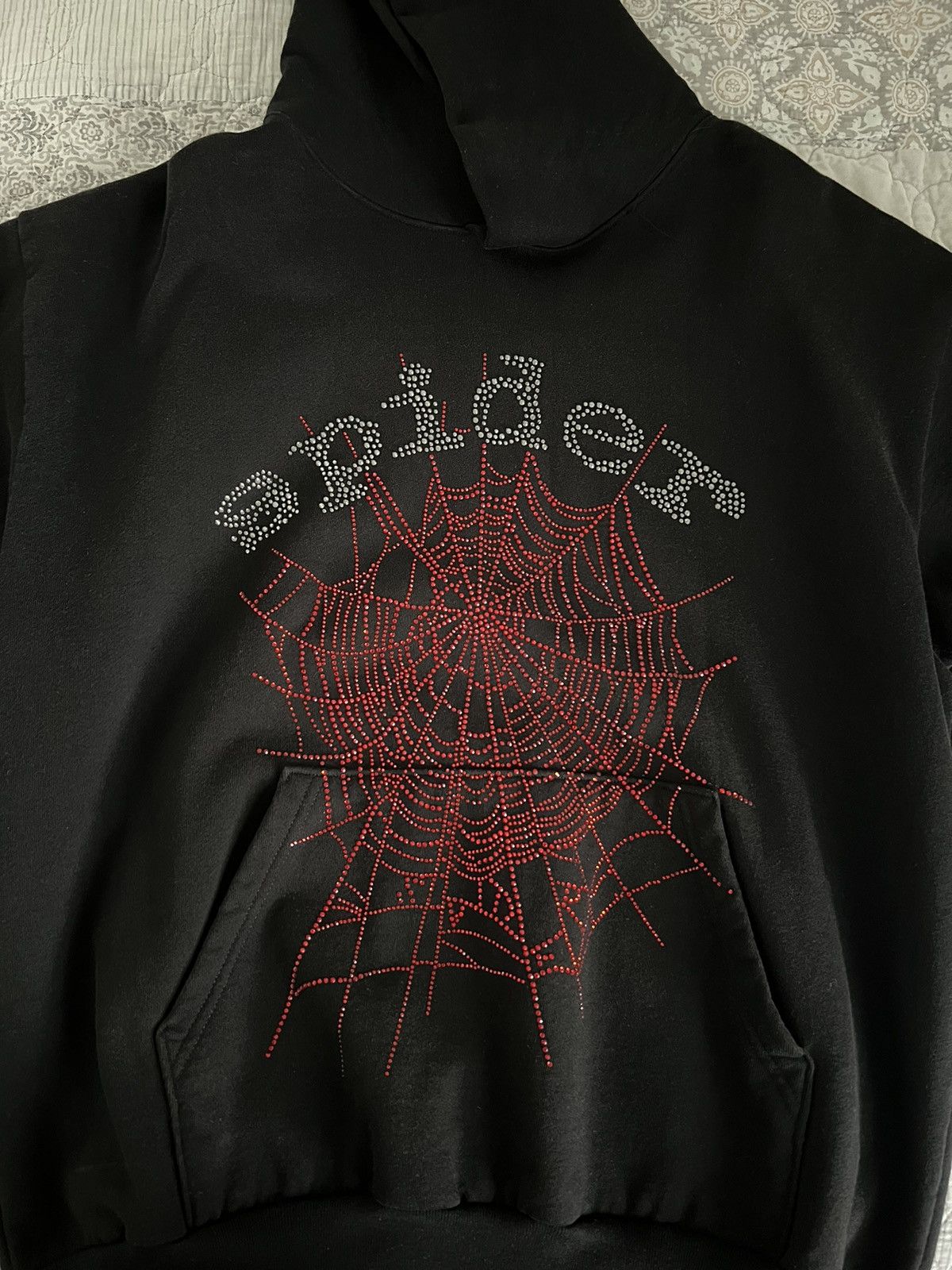 Spider Worldwide Sp5der Hoodie Black Red Rhinestones | Grailed