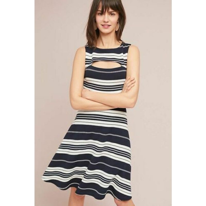 Anthropologie Anthropologie Maeve Riley Cut-Out Navy Blue White Dress 4 ...