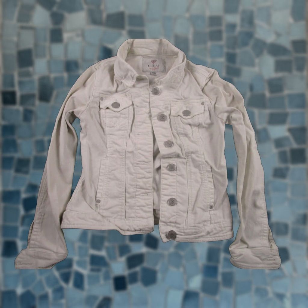 Guess GUESS Denim Jacket Womens Medium White Cropped Long Sleeve Button ...
