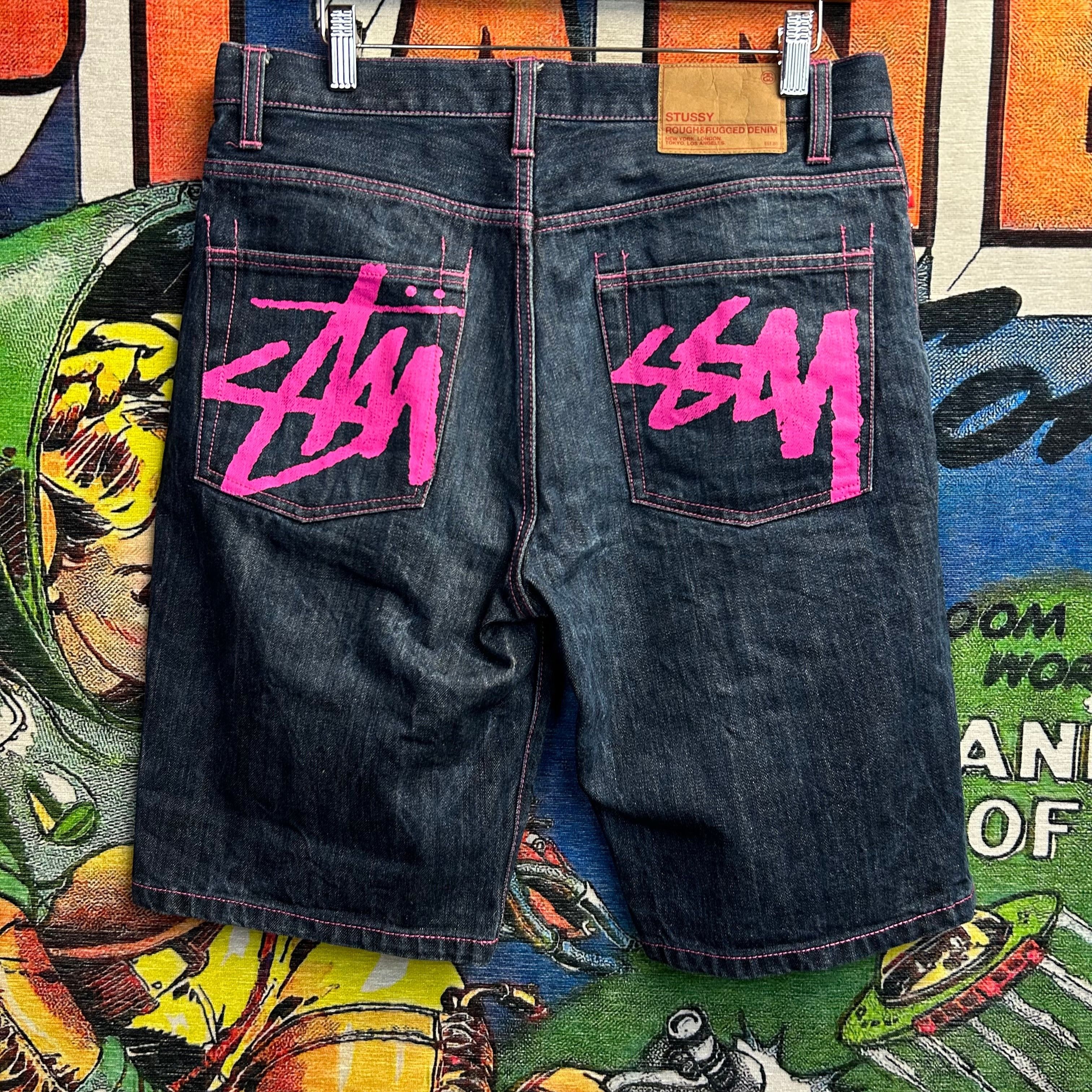 Vintage Y2K Stüssy Pink Denim Jorts Size 32” | Grailed