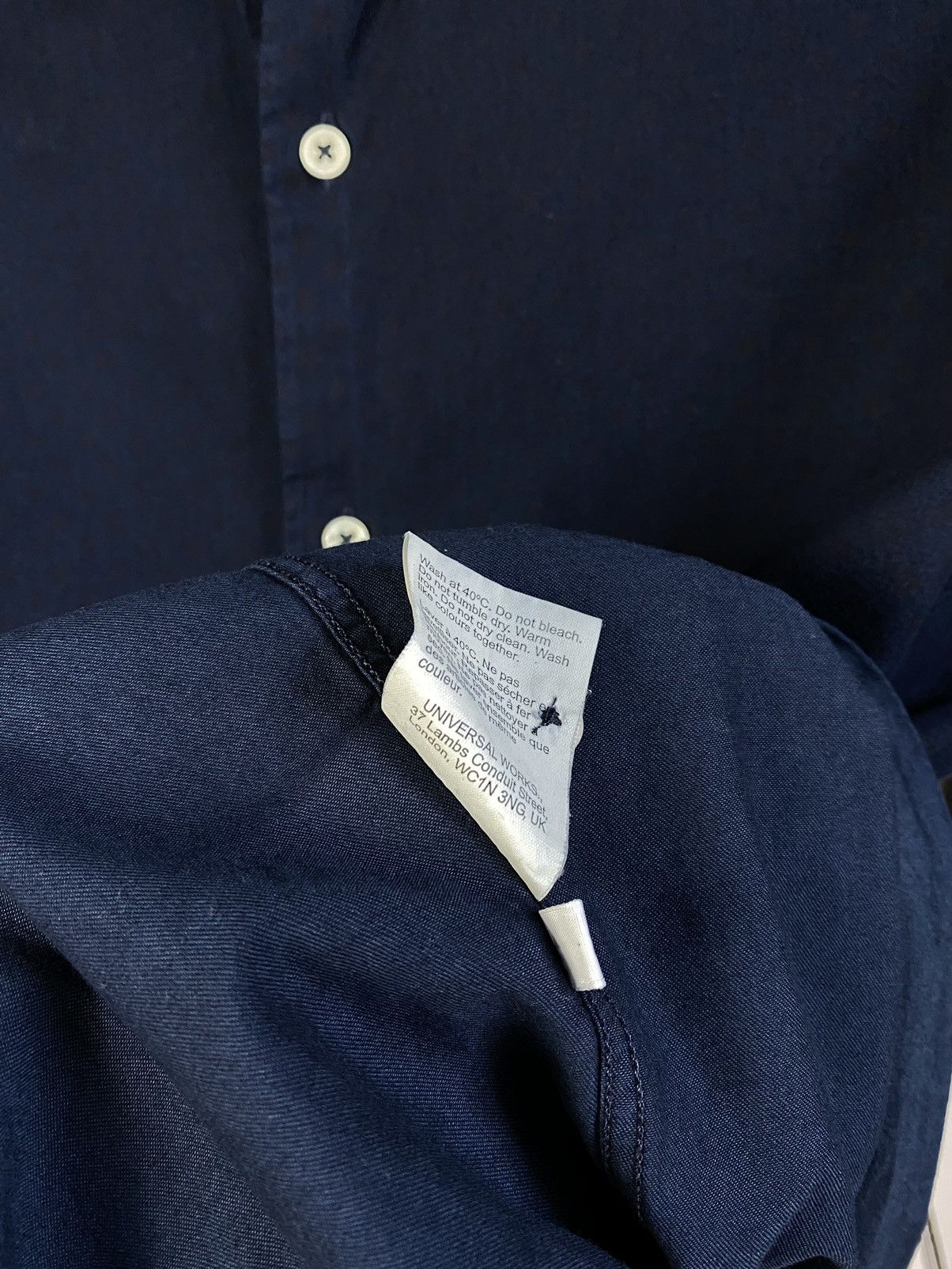 Universal Works Universal Works Mini Monogram Logo Navy Blue Shirt ...