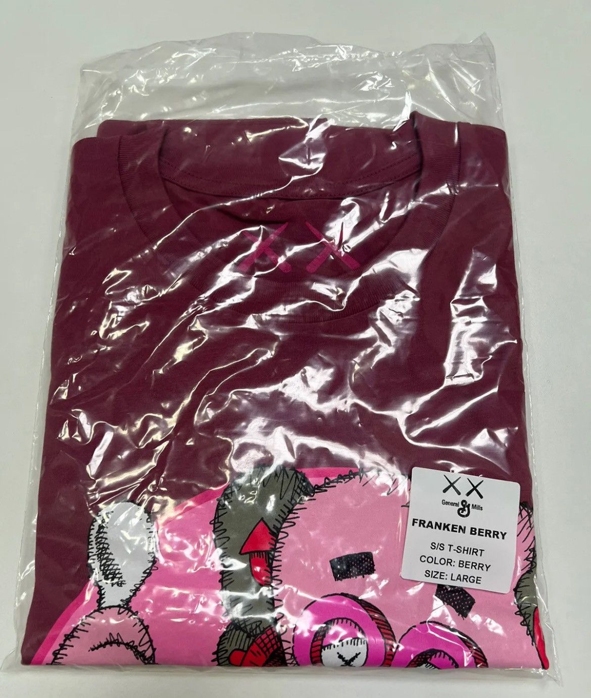 Kaws Kaws x Monster Cereal Franken Berry Red T-Shirt Large | Grailed