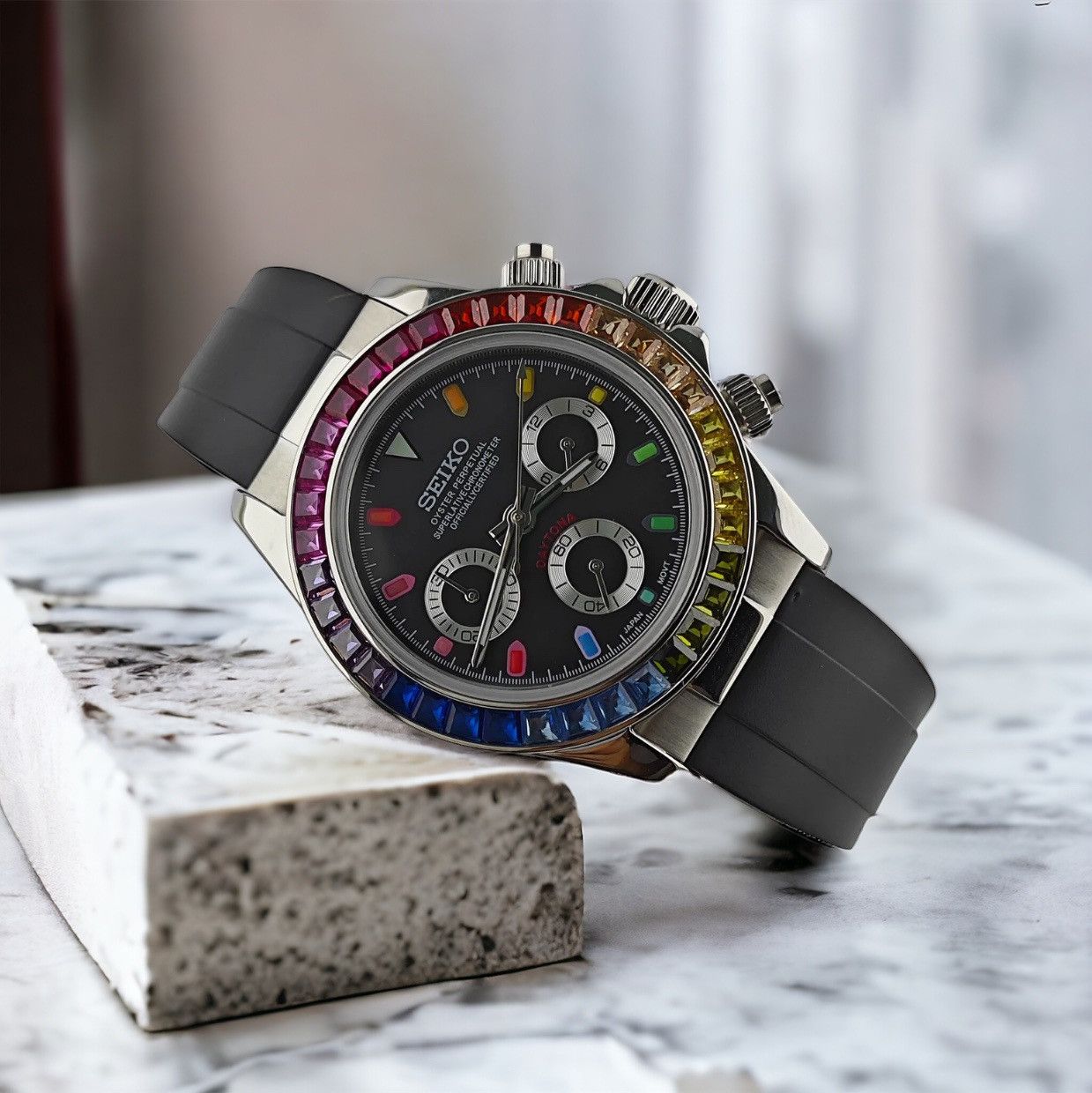 Japanese Brand × Luxury × Seiko Seiko Mod Daytona Rainbow Steel Rubber ...
