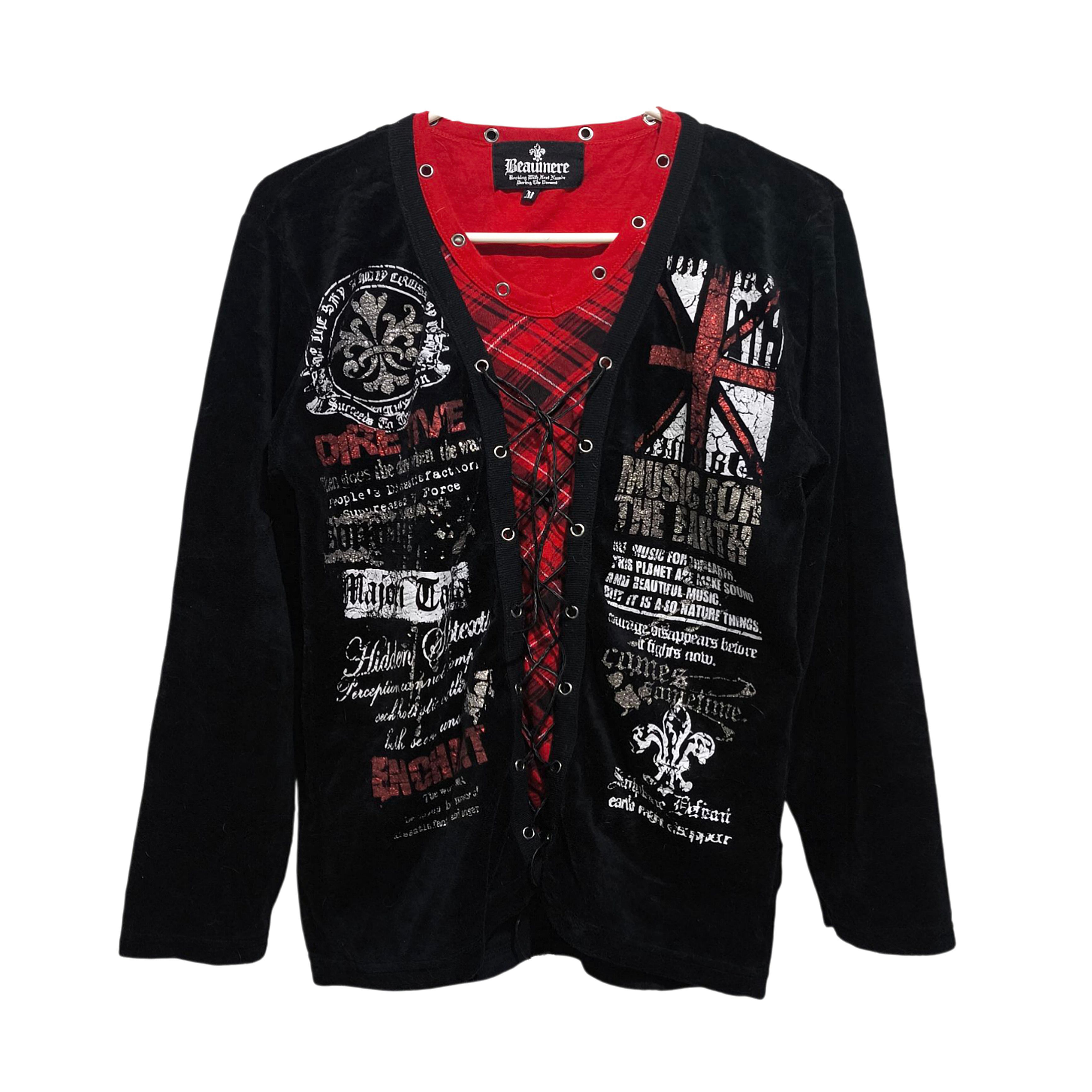 Beaumere Pcaunere Visual Kei Gothic Lace-Up Red Plaid Layered Shirt ...