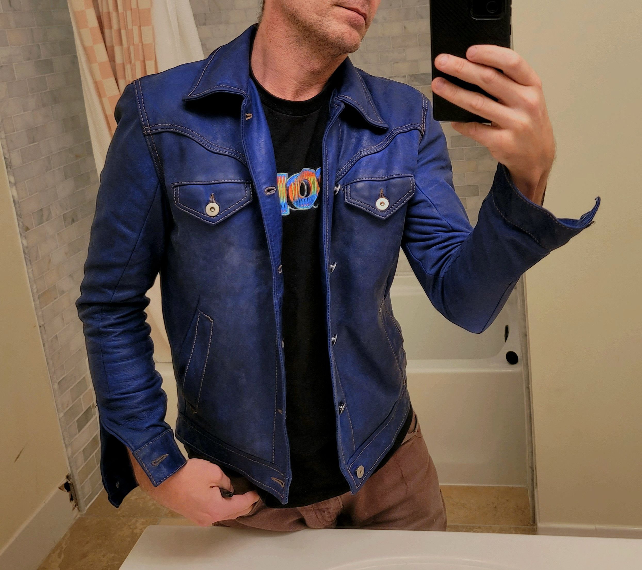 Other Multi Tone Sapphire Blue Denim Style Pull Up Leather Jacket | Grailed