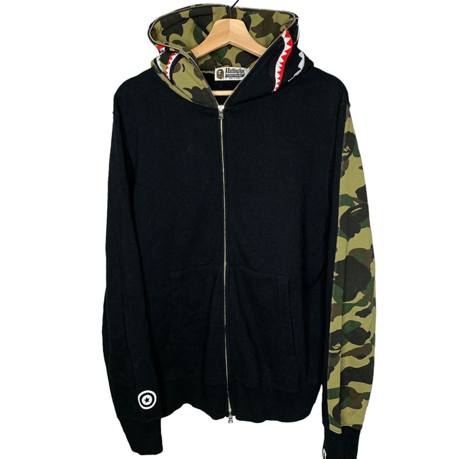 Bape Velcro WGM Half Camo Full-Zip Shark Hoodie (Black) | Grailed