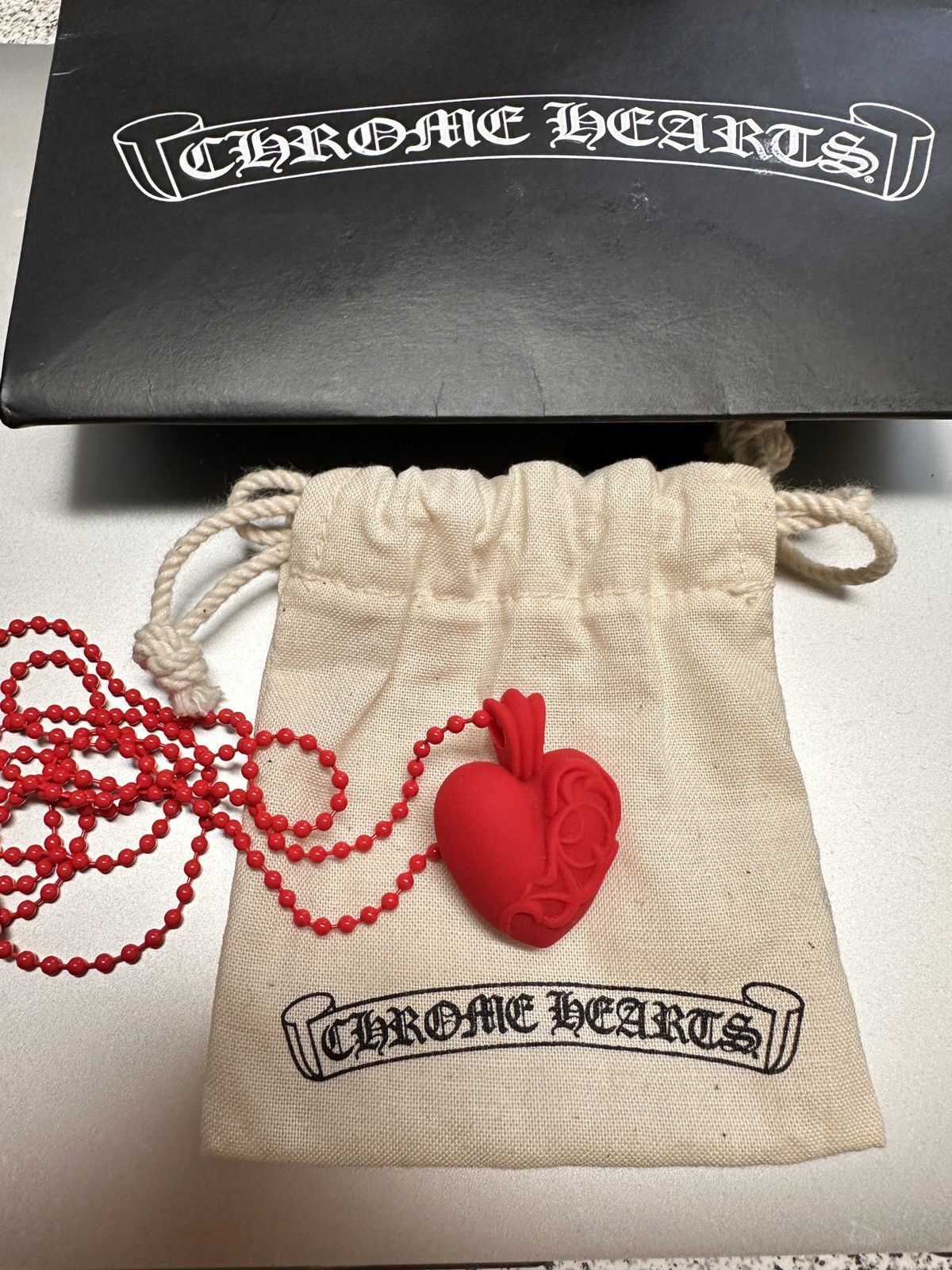 Chrome Hearts Chrome Hearts Red Silichrome Silicon Heart Chain | Grailed