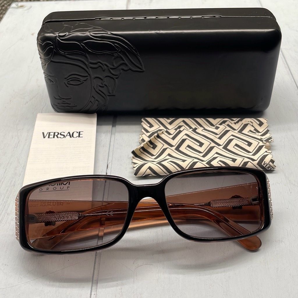 Versace Versace Sunglasses Womans Brown Square Frame Bling on the Side ...