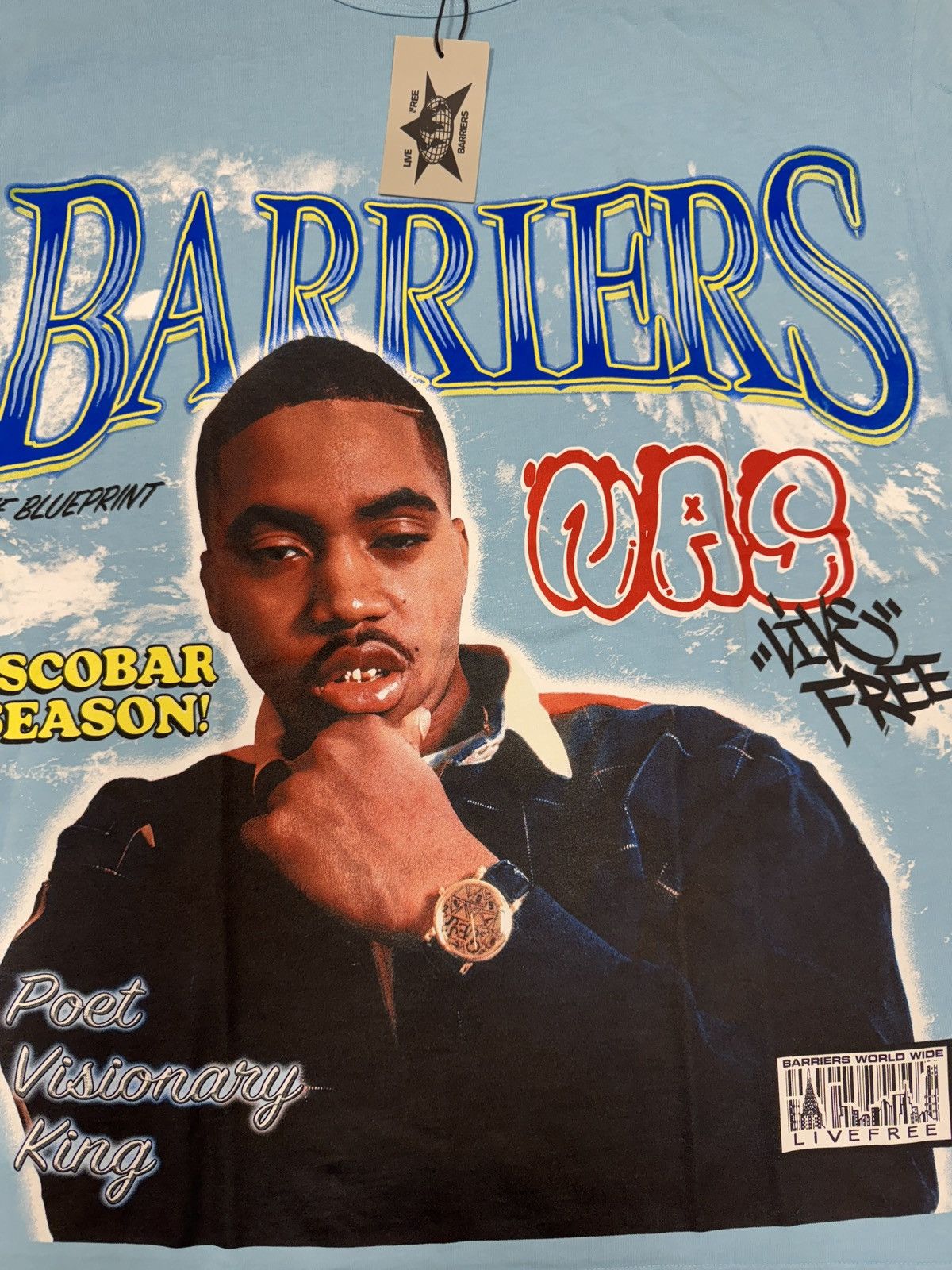 Barriers Barriers Nas Tee Blue XL BRAND NEW W BAG AND TAGS | Grailed