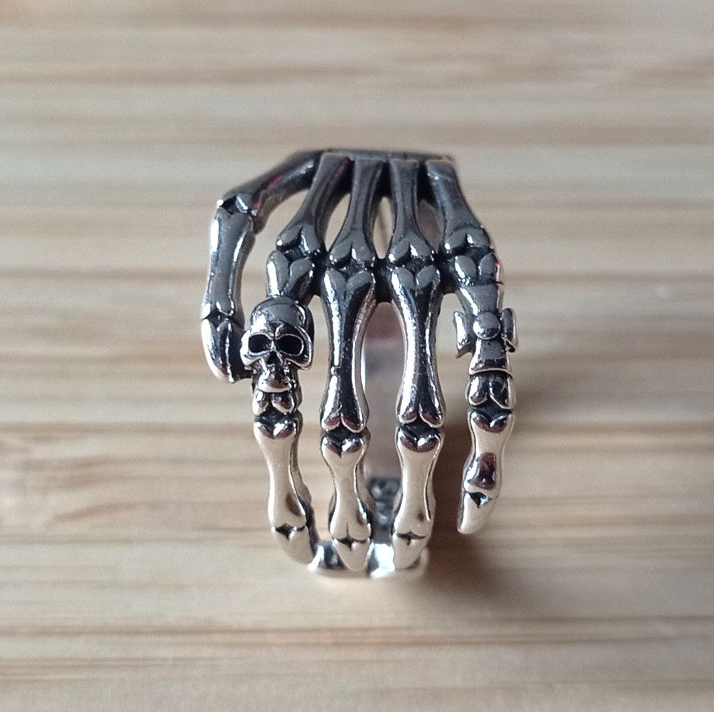 Designer × Silver × Vintage Vintage Gothic Skull Skeleton Claw Silver ...
