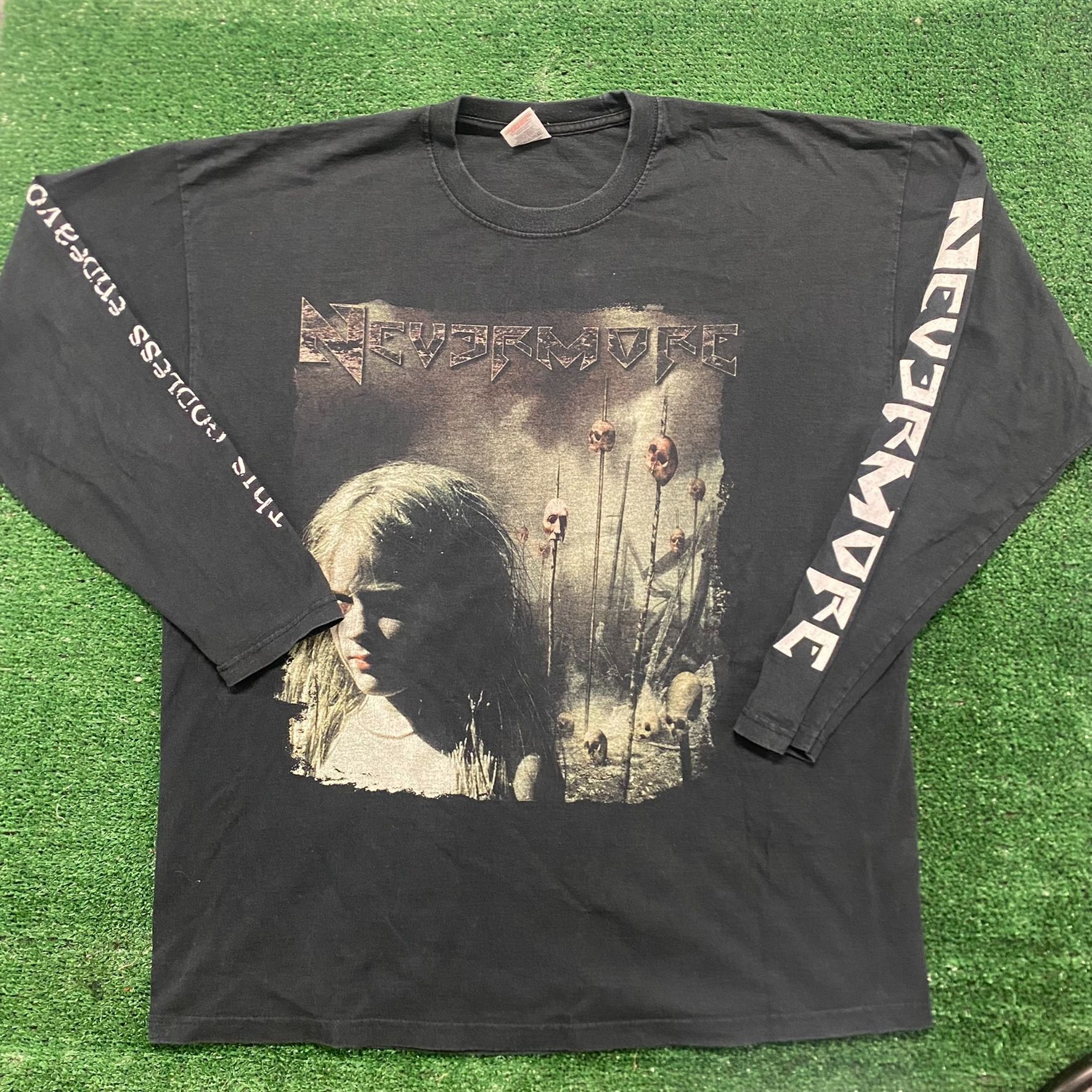 Vintage Vintage Y2K Nevermore Godless Endeavor Skull Metal Band Tee ...