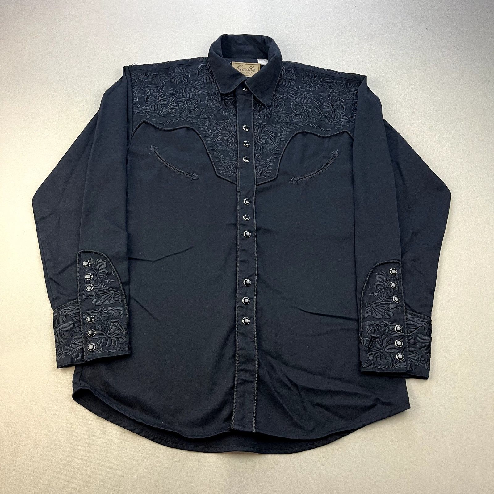 Scully Leather Scully Western Shirt Small Pearl Snap Floral Embroidery ...