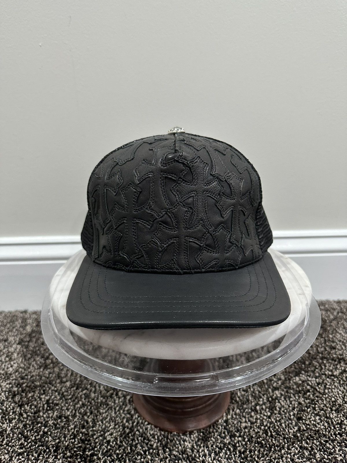 Chrome Hearts Chrome Hearts Leather Cemetery Cross Patch Black Trucker ...