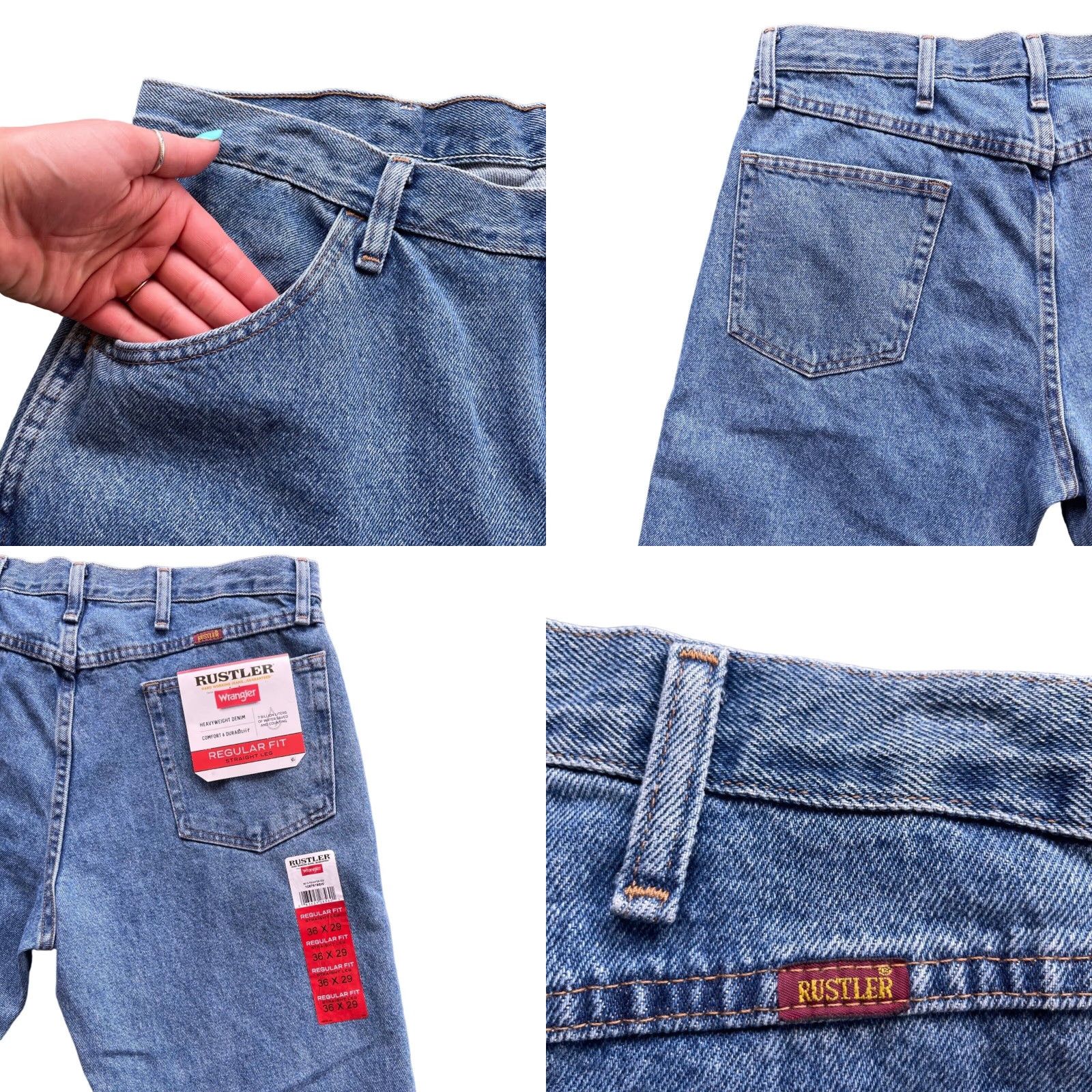 Wrangler Wrangler Rustler Mens Straight Leg 36x29 Blue Denim Jean ...