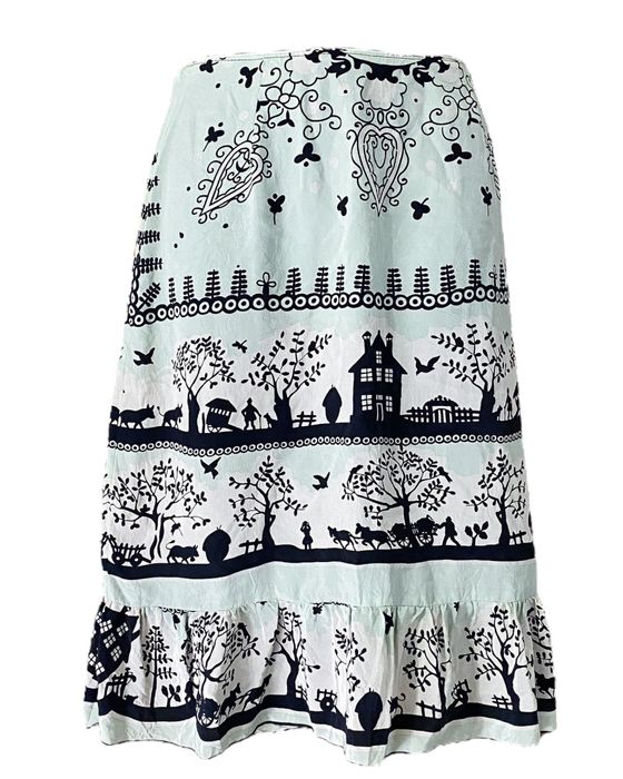 Anna Sui 90s Anna Sui 100% Silk Cottage Scene Midi Skirt | Grailed