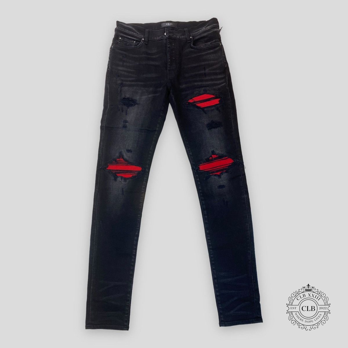 Amiri AMIRI MX1 ULTRA SUEDE JEANS - BLACK/RED | Grailed