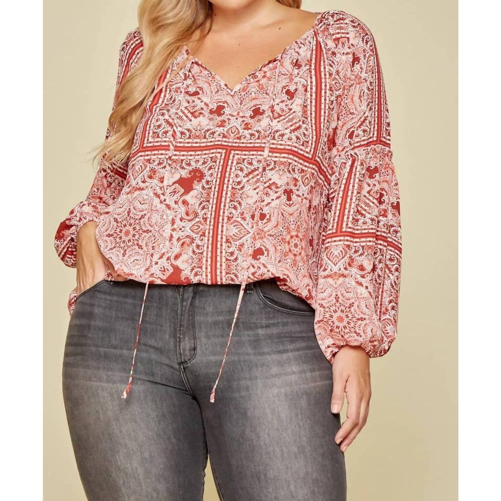 Designer ANDREE BY UNIT Medallion Print Woven Top In Red | Grailed