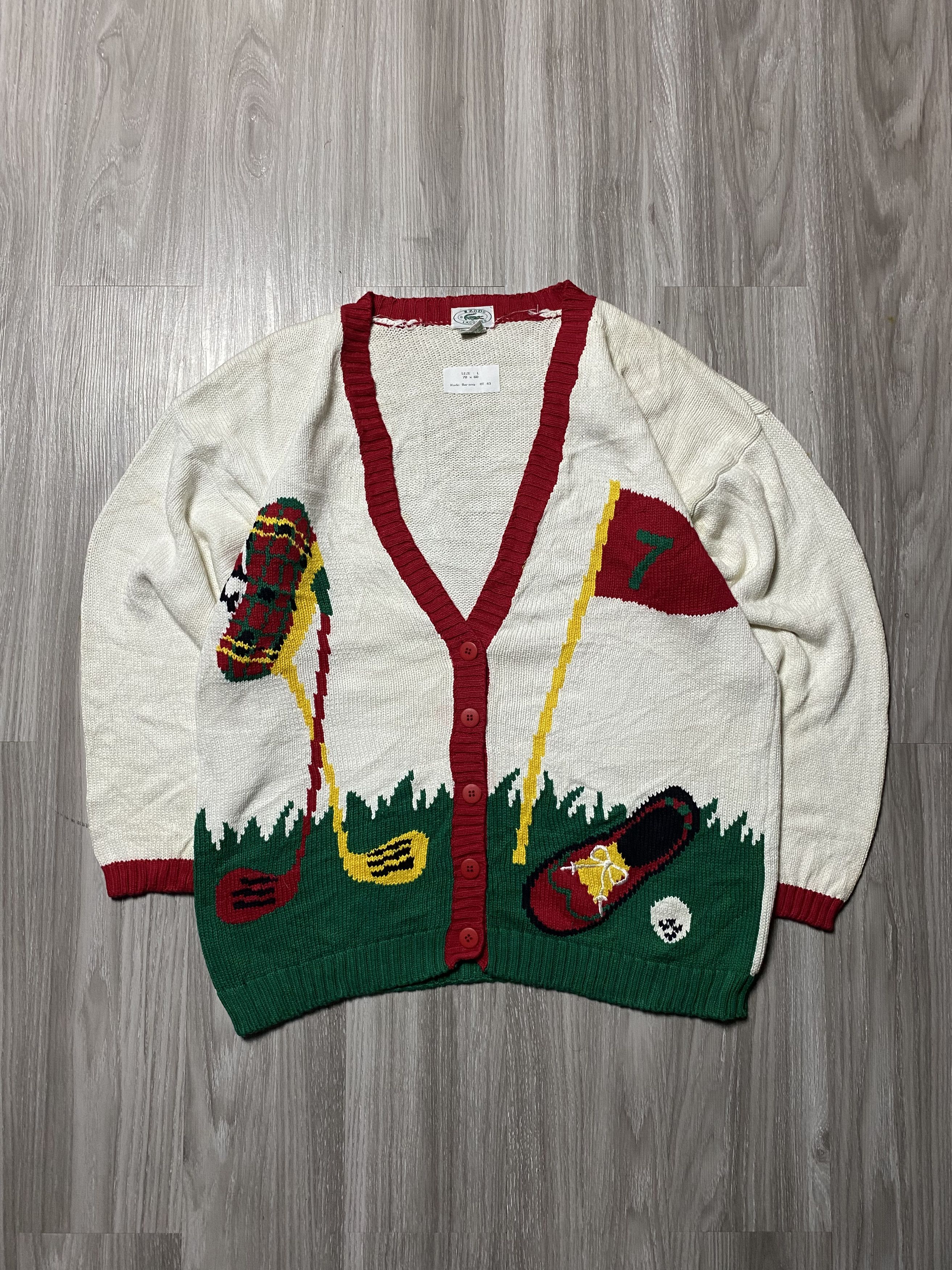 Izod × Lacoste × Vintage Vintage 90s IZOD Lacoste Cardigan Pattern Knit ...