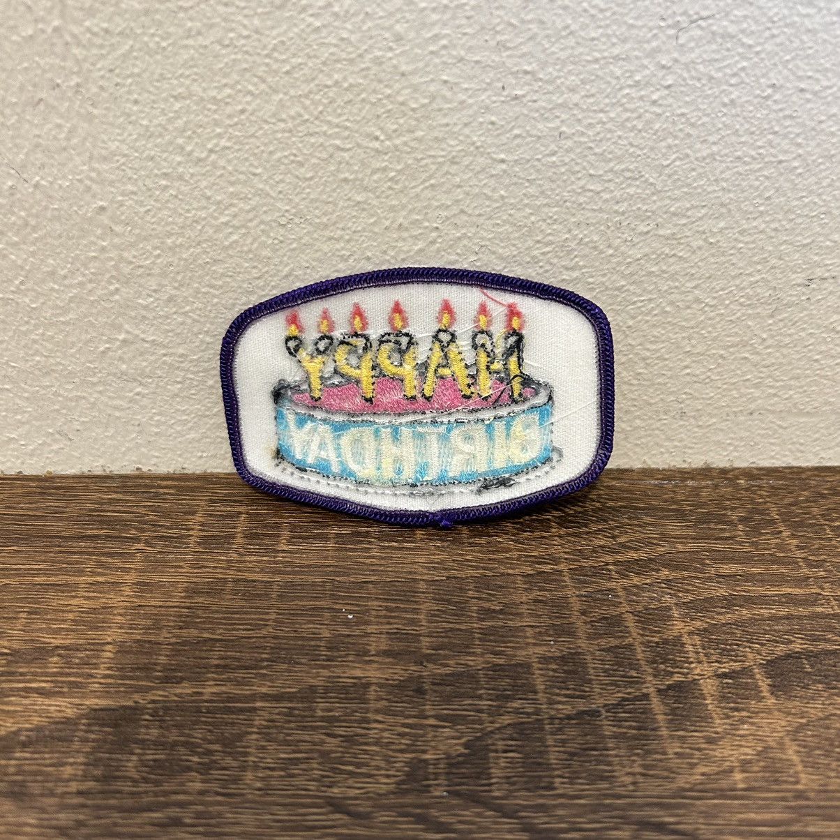 Other × Vintage Happy Birthday Patch Badge Embroidered Celebration Cake ...