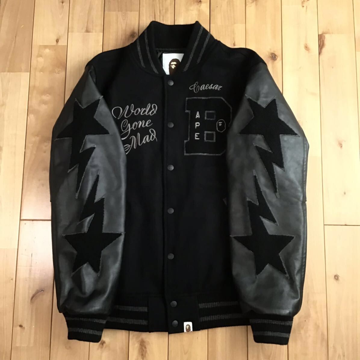 Bape Sleeve leather BAPE STA LOGO varsity jacket a bathing ape | Grailed