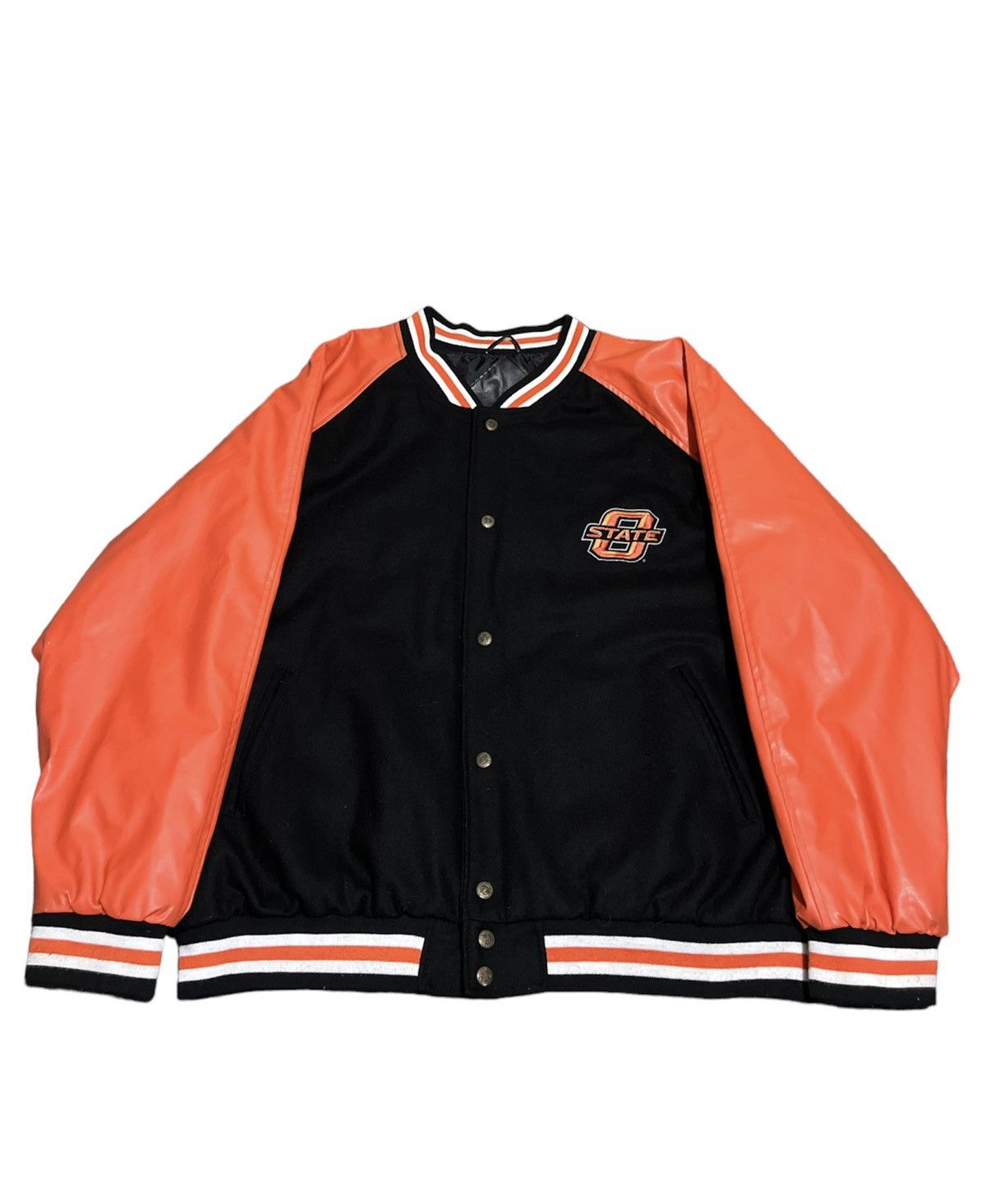 Vintage OSU Oklahoma State bomber leather wool jacket Steve & Barrys ...