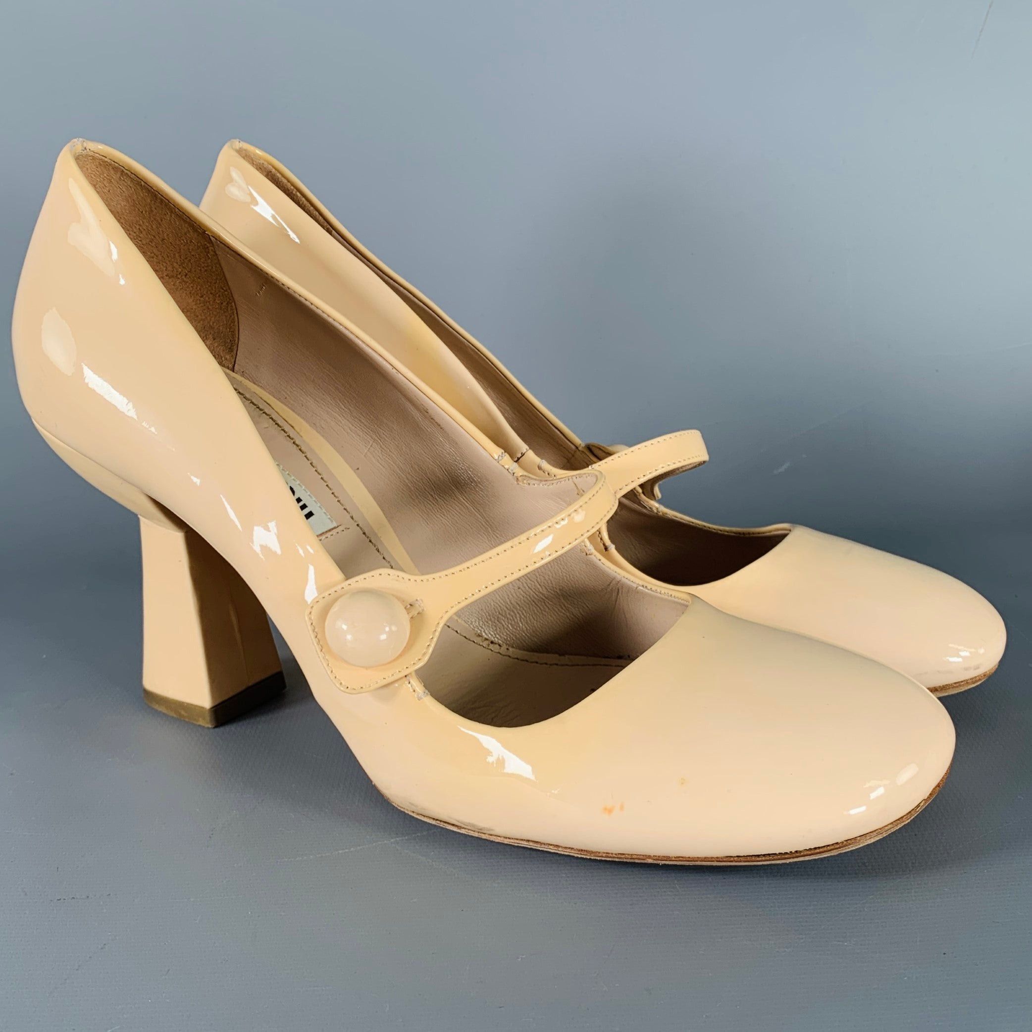 Miu Miu MIU MIU Size 8 Nude Patent Leather Mary Jane Pumps | Grailed