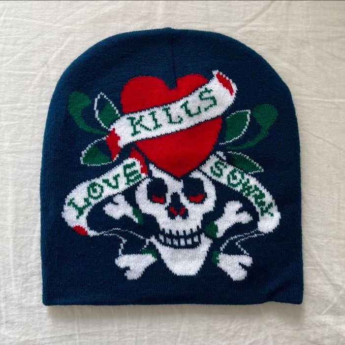 Ed Hardy Y2K 2000s blue skeleton affliction style beanie | Grailed
